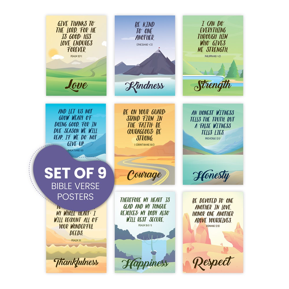 Bible Verse Posters Set of 6 Christian Wall Art for Kids, Nursery ...