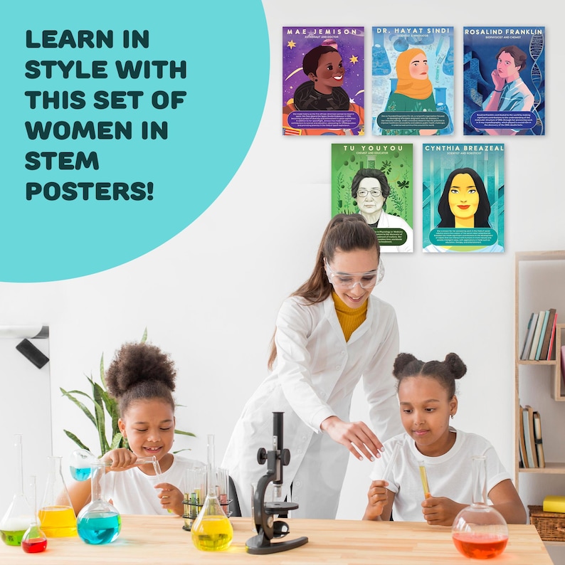 Set of 5 Women in Science Posters STEM Kids Classroom Decor Women's ...