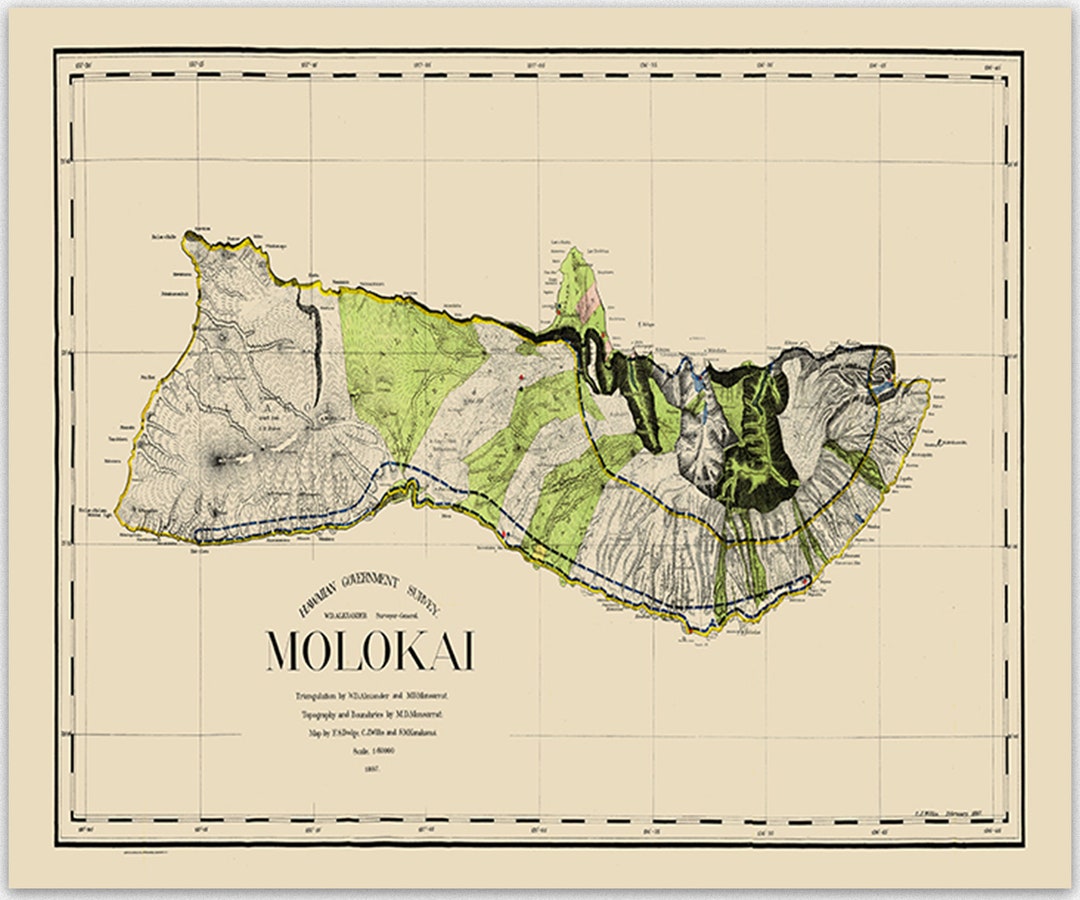 Molokai, Hawaiian Islands 1906 Hawaiian Map / Detailed Map of Hawaii ...