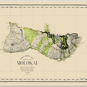 Molokai, Hawaiian Islands 1906 Hawaiian Map / Detailed Map of Hawaii ...