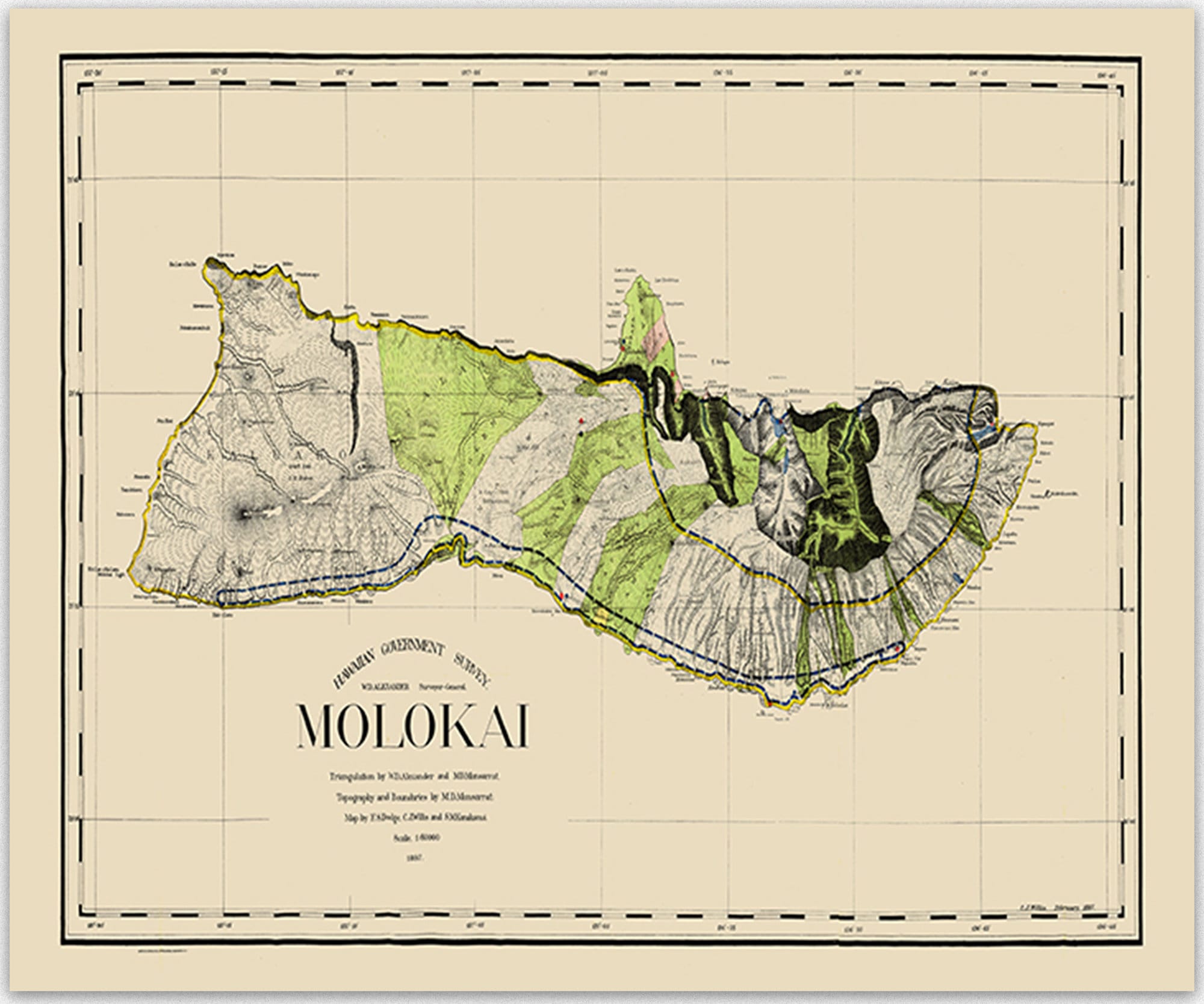 Molokai, Hawaiian Islands 1906 Hawaiian Map / Detailed Map of Hawaii ...