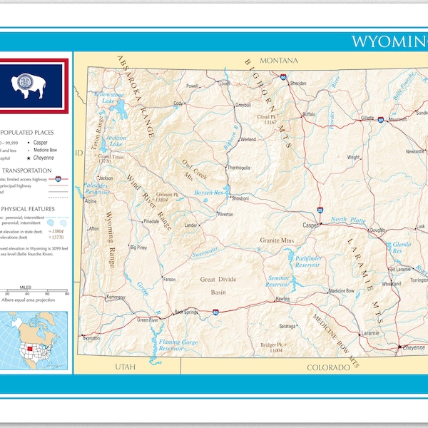 Wyoming State Map - Etsy