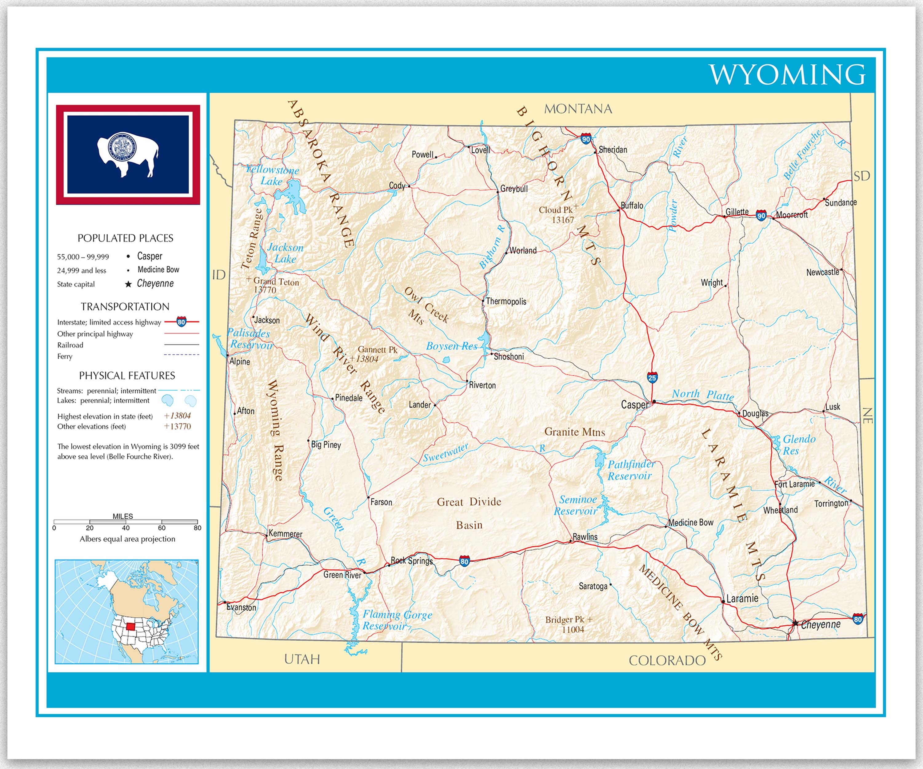 Wyoming Map Detailed Map of Wyoming State Wyoming Geography Wall Map ...