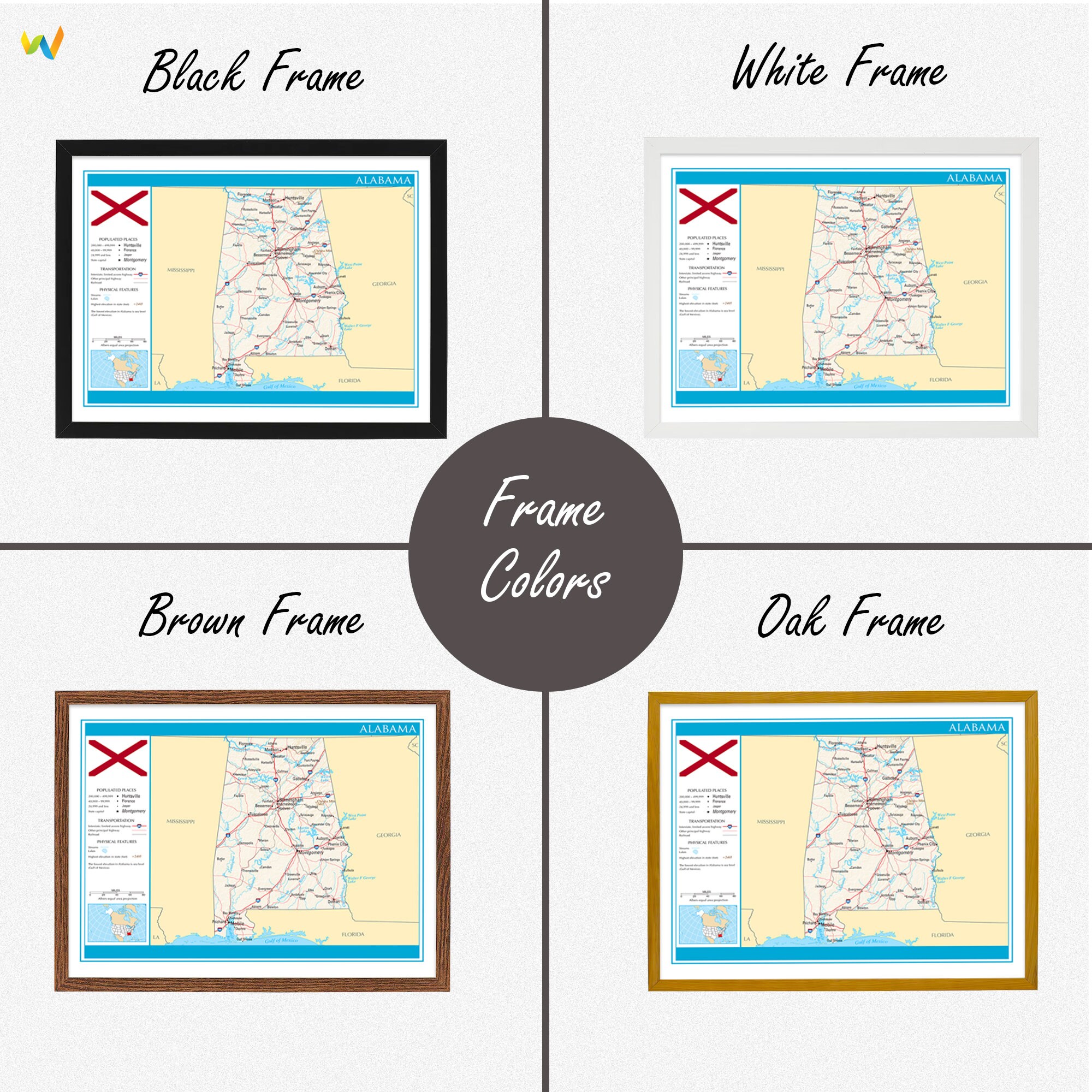 United States Poster USA Atlas Map Alabama Wall Art / Home Office Wall ...