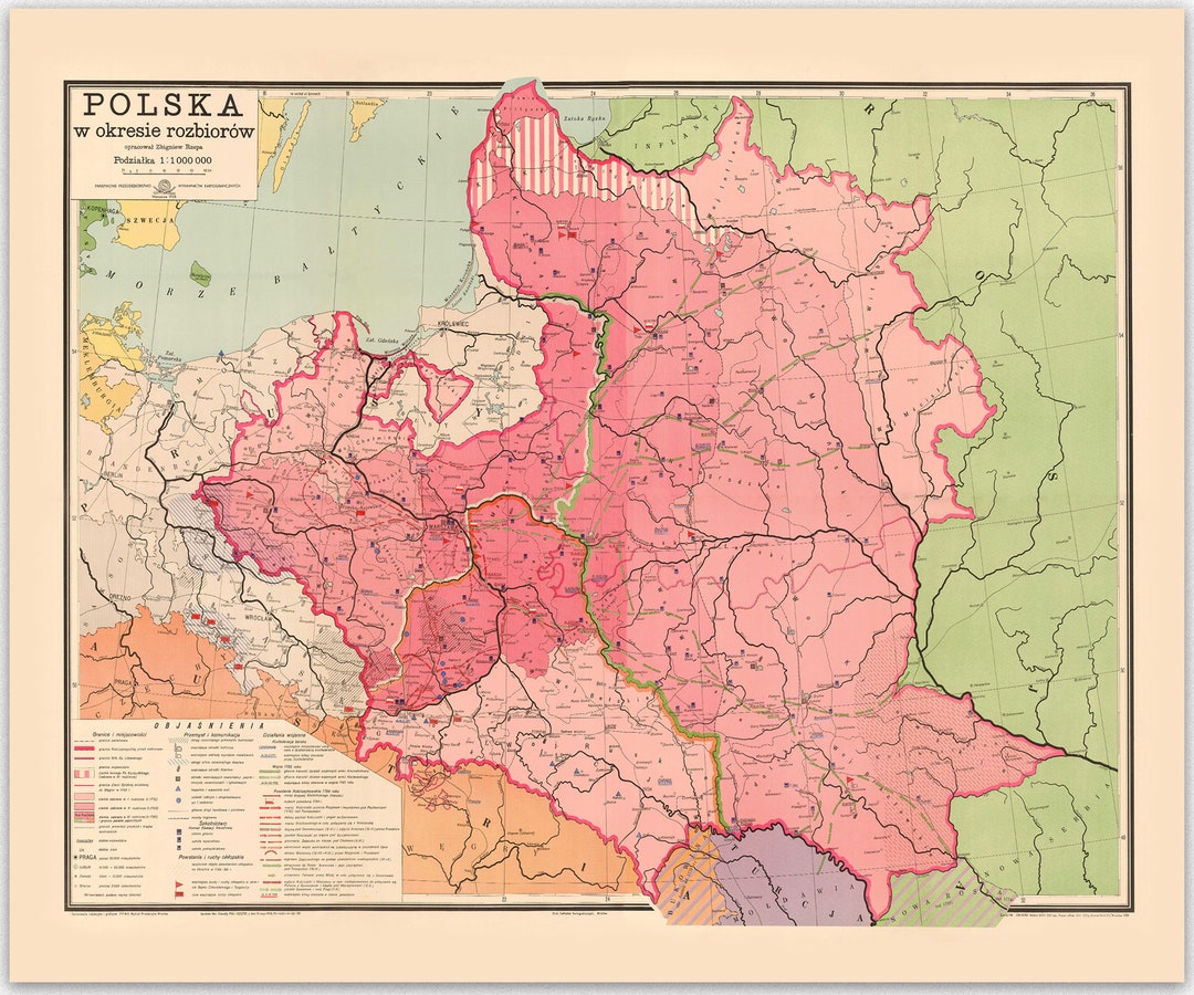 Poland 1958 Map Wall Decor Poland Map & Poland Gifts Decoration Poland ...