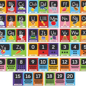 Set of 17 Kids Spanish Black Educational Posters, Alphabet Poster ...