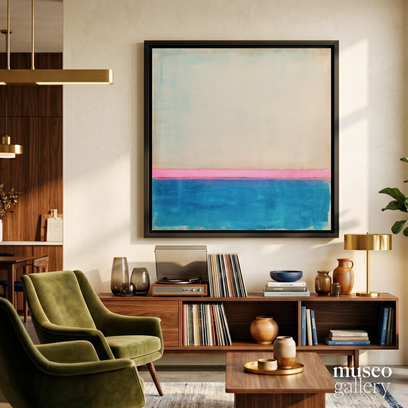 Abstract Color Field Blue and Pink Canvas | Minimalist Ocean Horizon ...