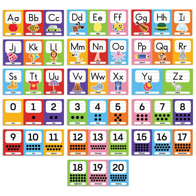 Set of 16 Alphabets and Numbers Learning Posters, Educational Posters ...