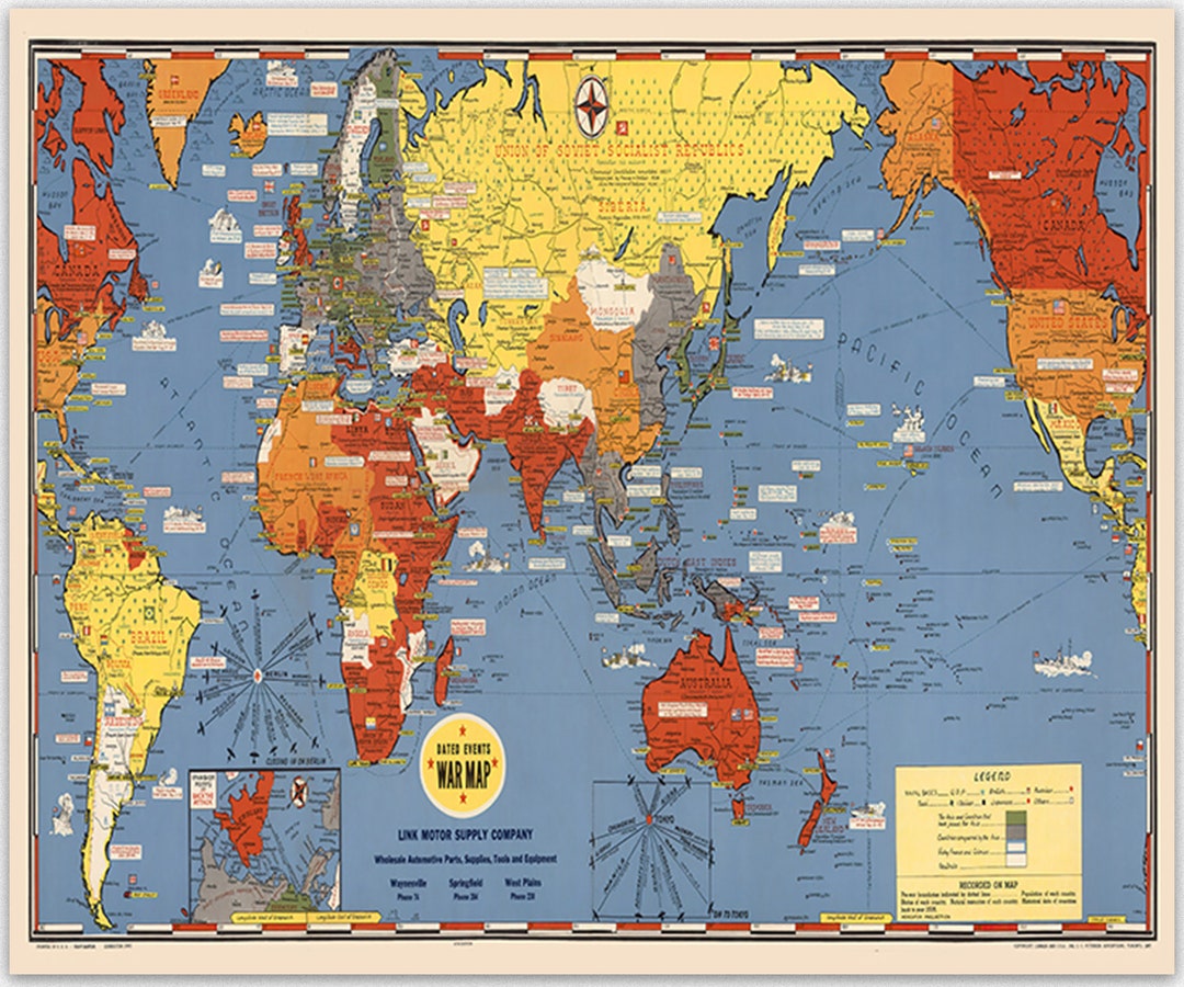 World at War Map Historical Interest Map Vintage Wall Art Classroom ...
