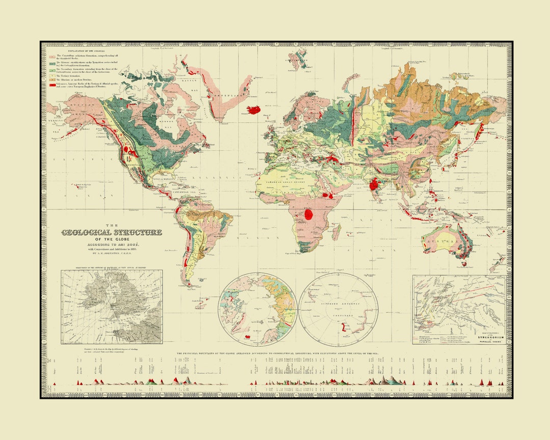 1855 Geological Structure of the Globe Maps by W. & A.K. Johnston 1855 ...