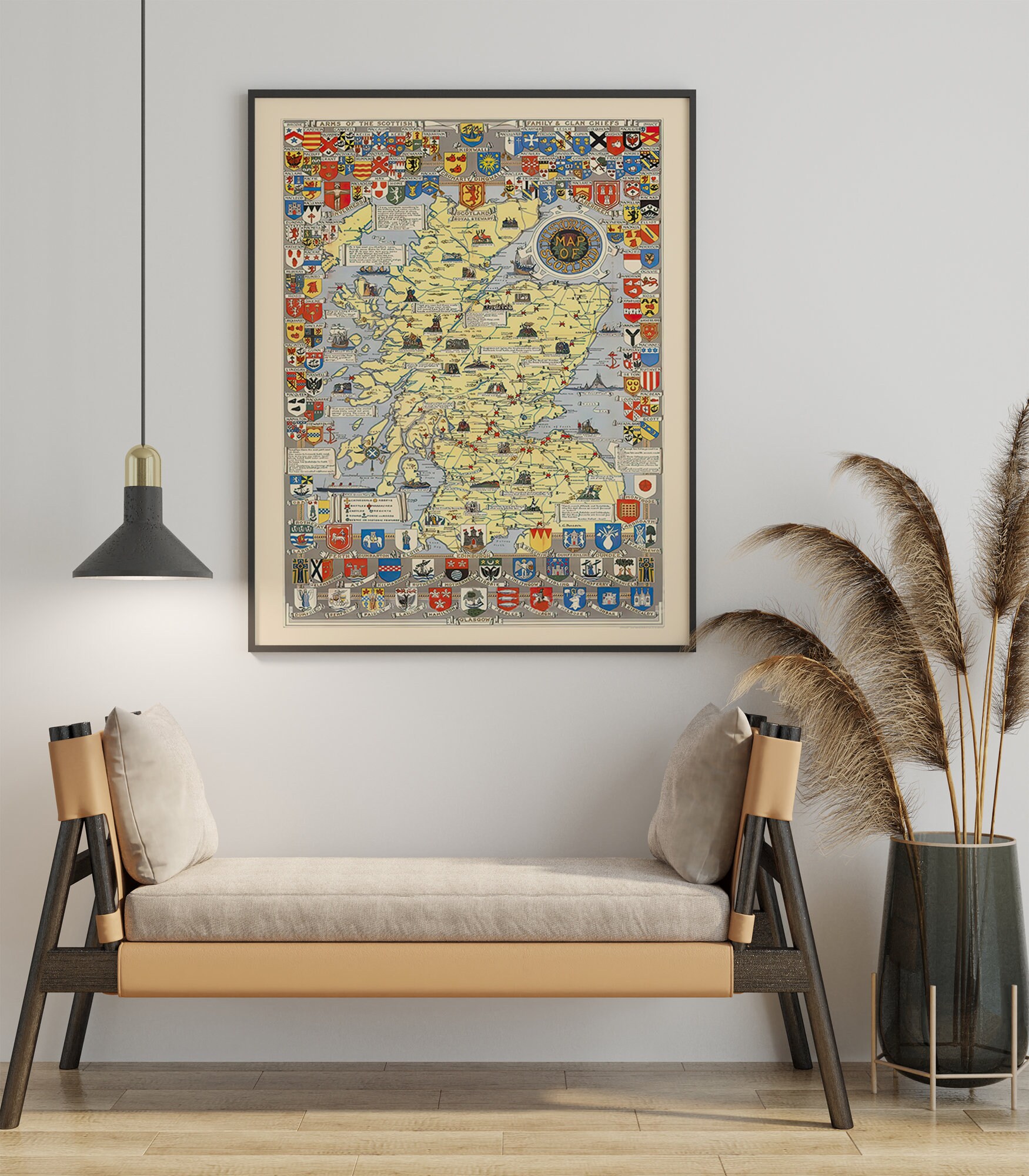 Scotland Map Map of Scotland Vintage Wall Decor Map Wall Art Historical ...