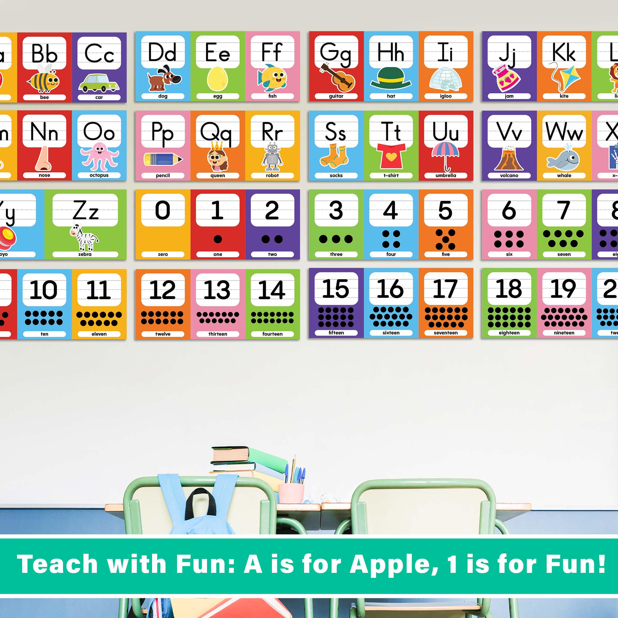 Set of 16 Alphabets and Numbers Learning Posters, Educational Posters ...