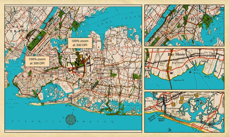 NYC Long Island Map Vintage Style Map of New York Long Island 1954 - Etsy