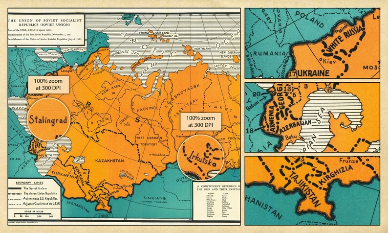 Soviet Union Vintage Style Map of the Soviet Union 1936 Classroom Map ...