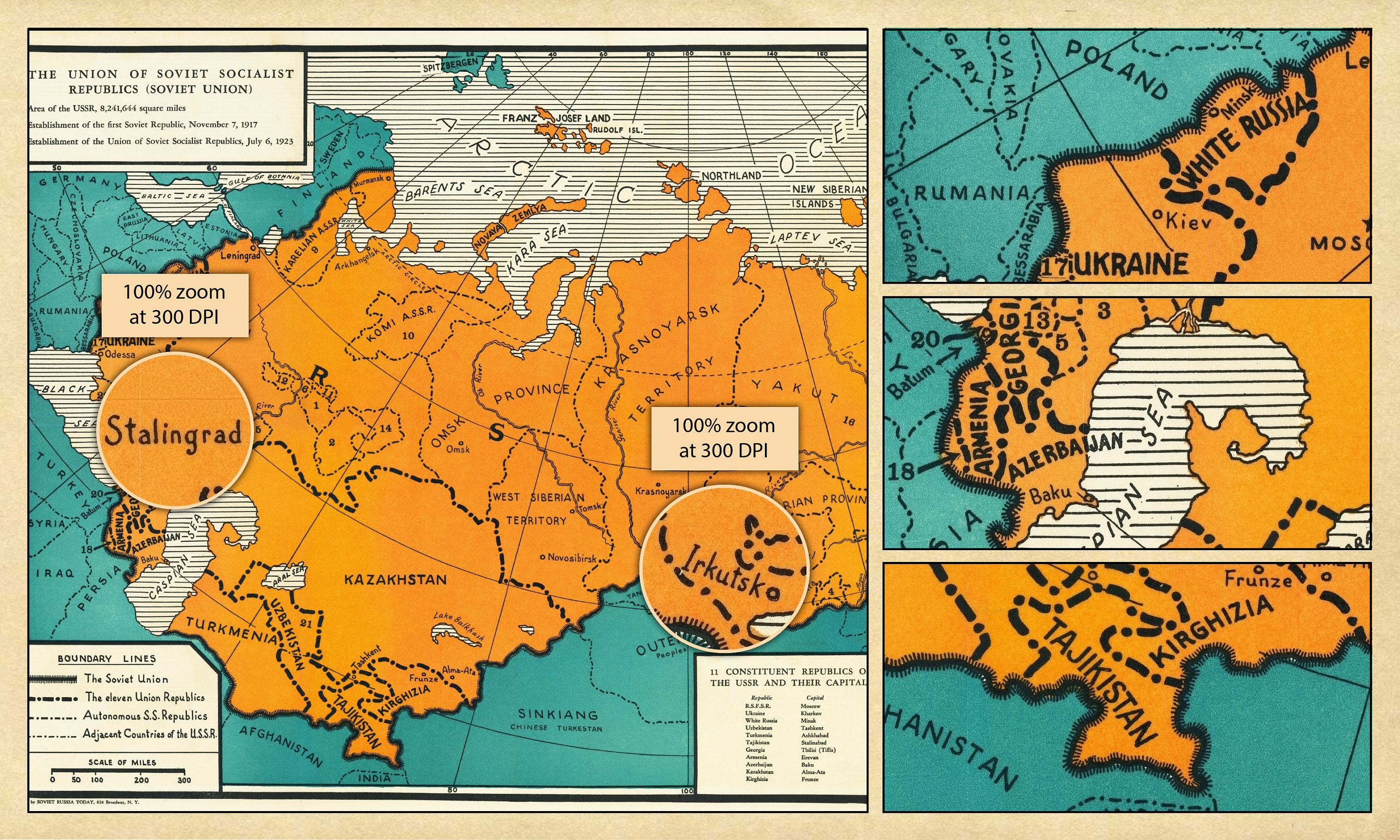 Soviet Union Vintage Style Map of the Soviet Union 1936 Classroom Map ...