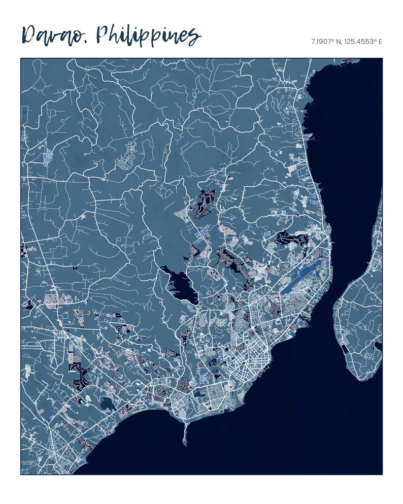 Davao City City in Philippines Mapbuddy Wall Art Street Map of Davao ...
