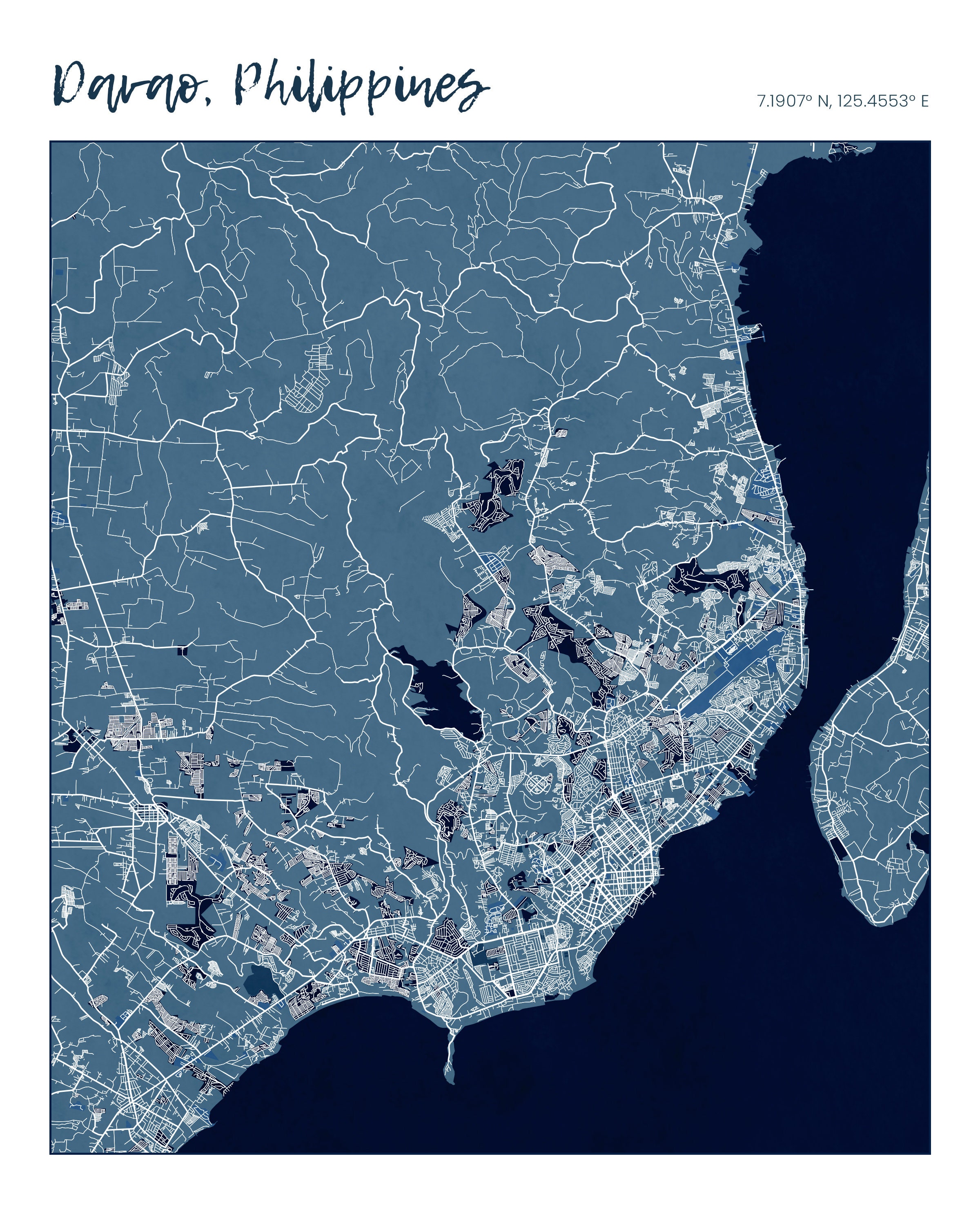 Davao City City in Philippines Mapbuddy Wall Art Street Map of Davao ...
