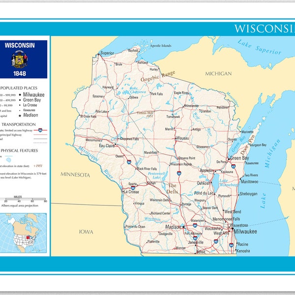 Wisconsin Map - Etsy