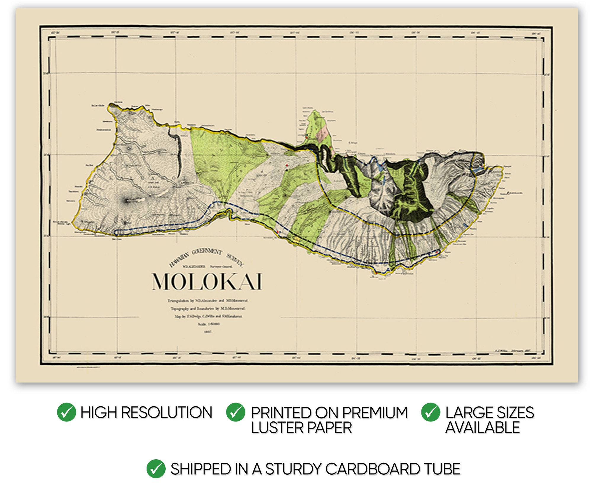 Molokai, Hawaiian Islands 1906 Hawaiian Map / Detailed Map of Hawaii ...