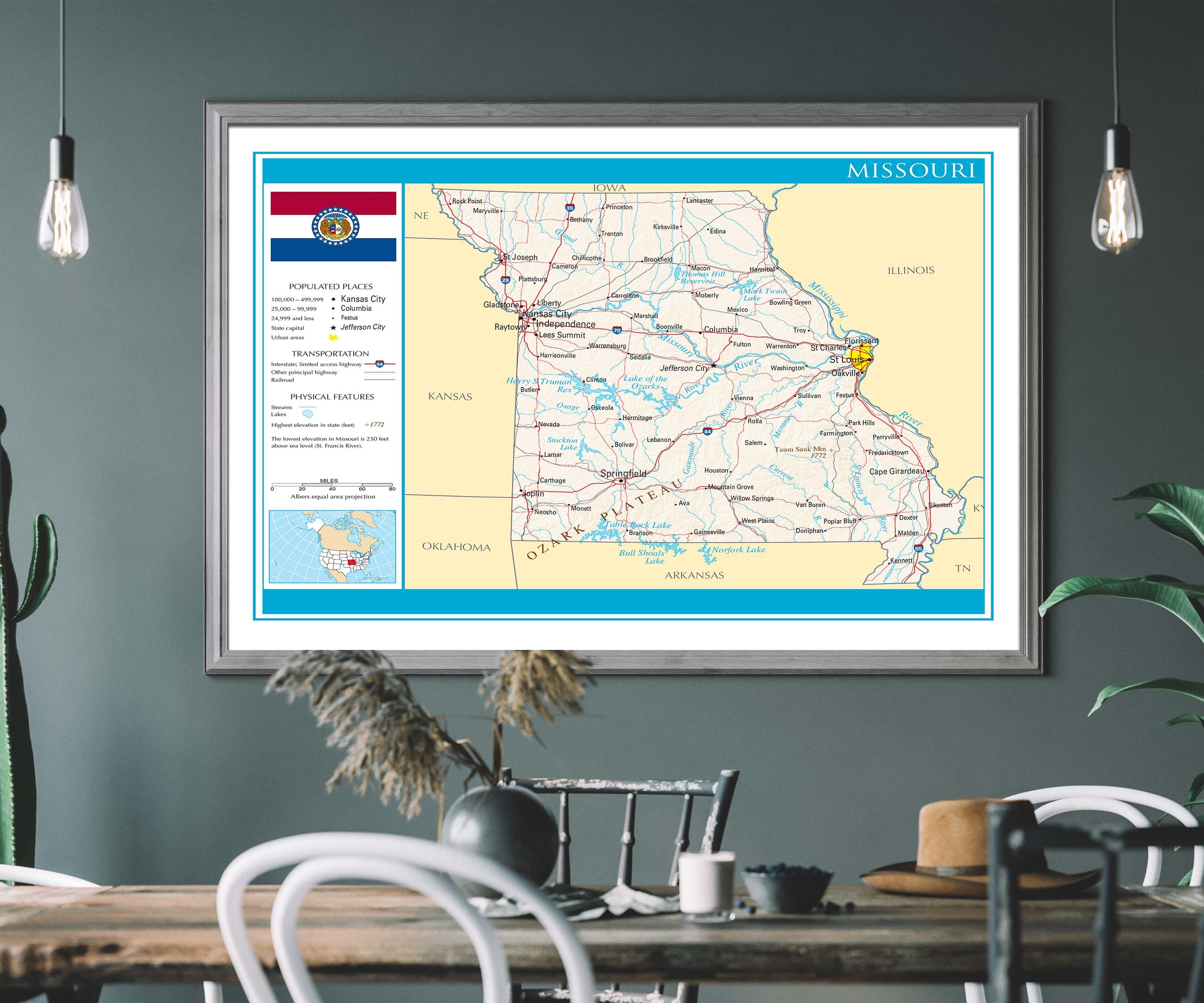 Missouri State Map Wall Decor USA Atlas Map Wall Art Decor Jefferson ...