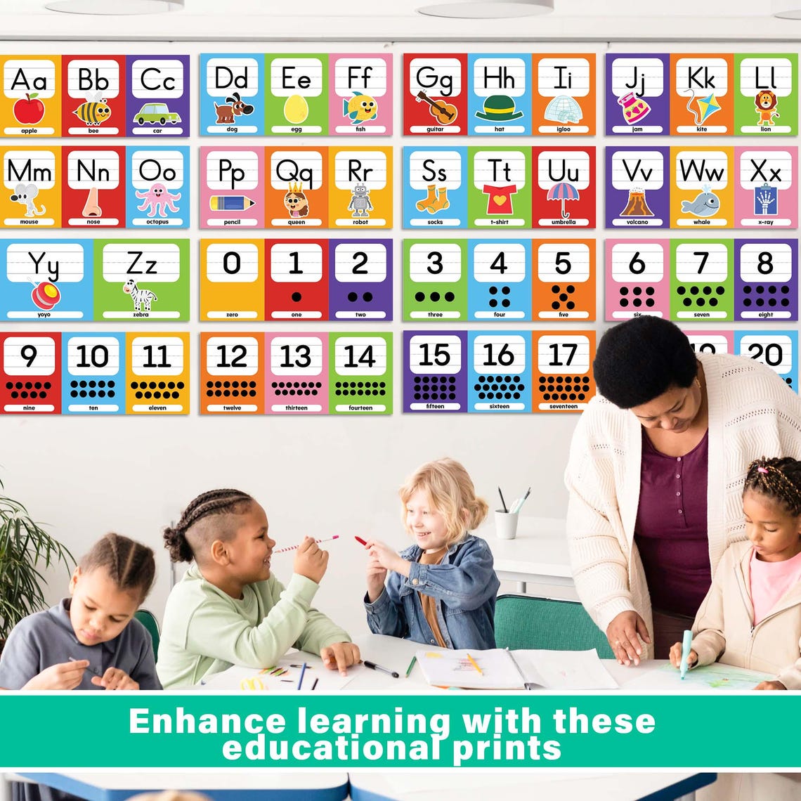 Set of 16 Alphabets and Numbers Learning Posters, Educational Posters ...