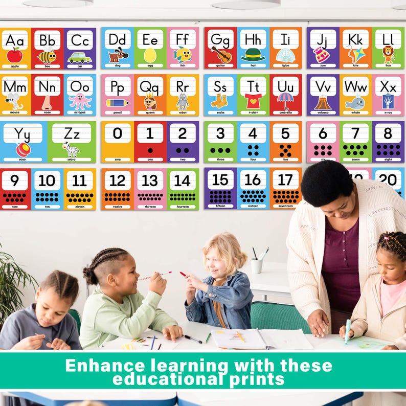 Set of 16 Alphabets and Numbers Learning Posters, Educational Posters ...