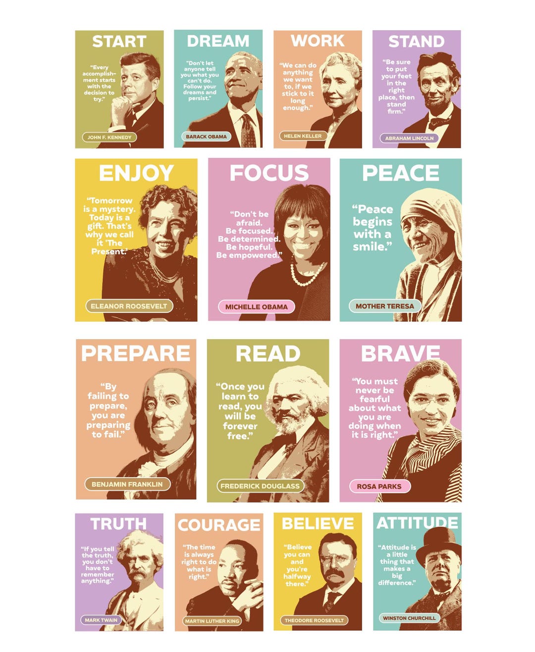Kids Inspirational Leaders Quote Posters, Set of 14 - Double-sided ...