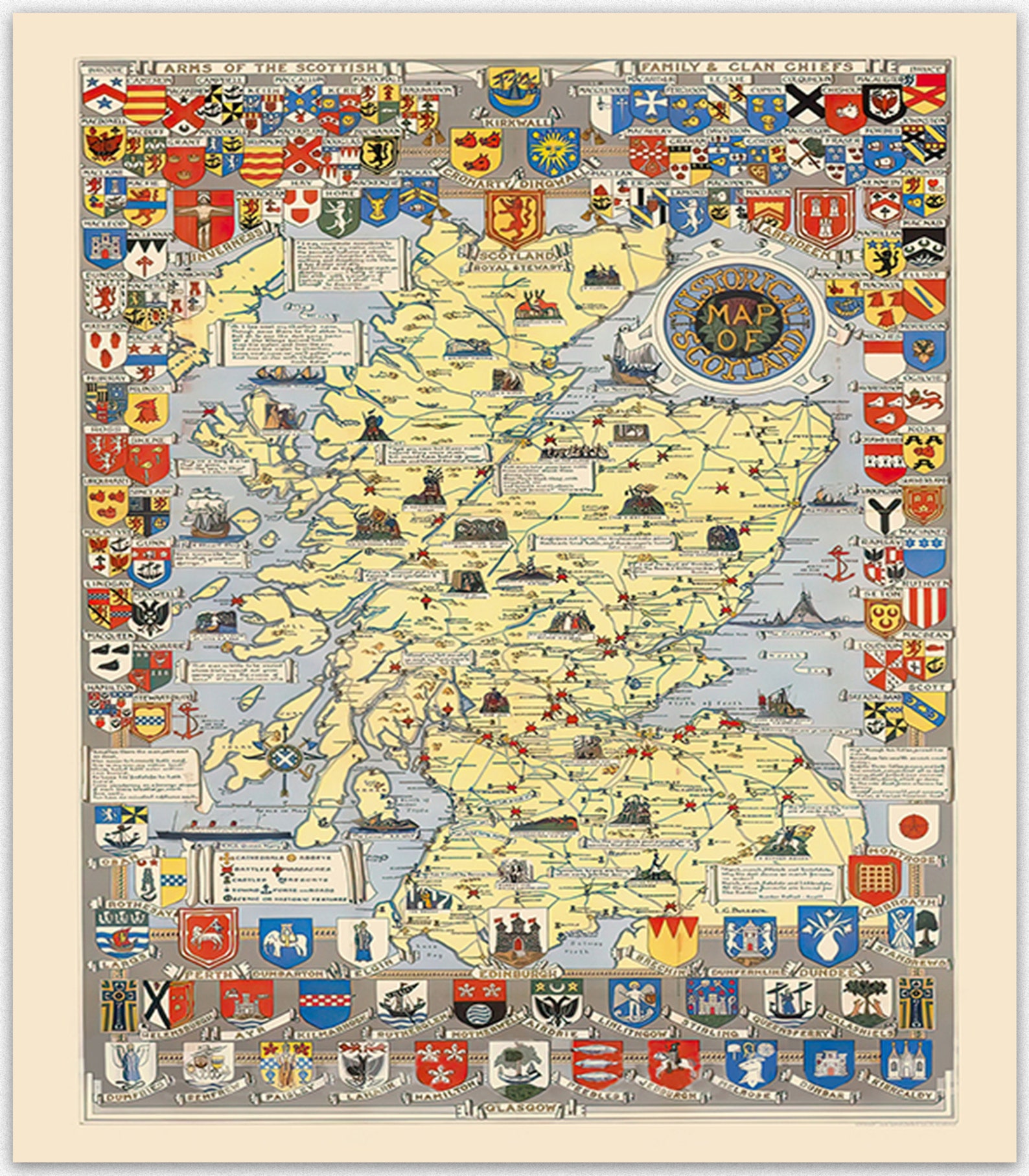 Scotland Map Map of Scotland Vintage Wall Decor Map Wall Art Historical ...