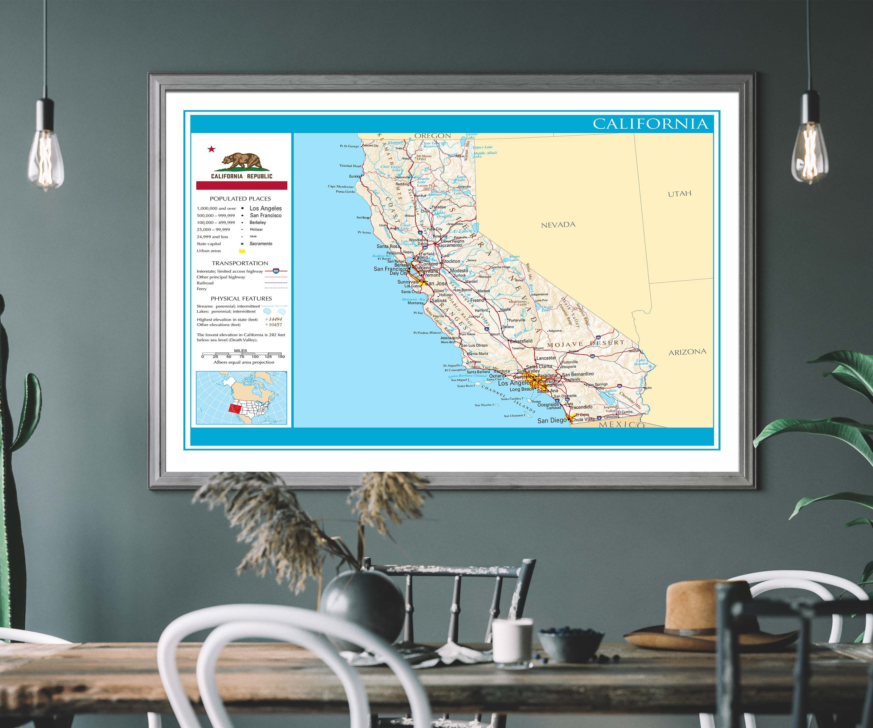 California Map Poster / Detailed Map of California Wall Map Home Wall ...