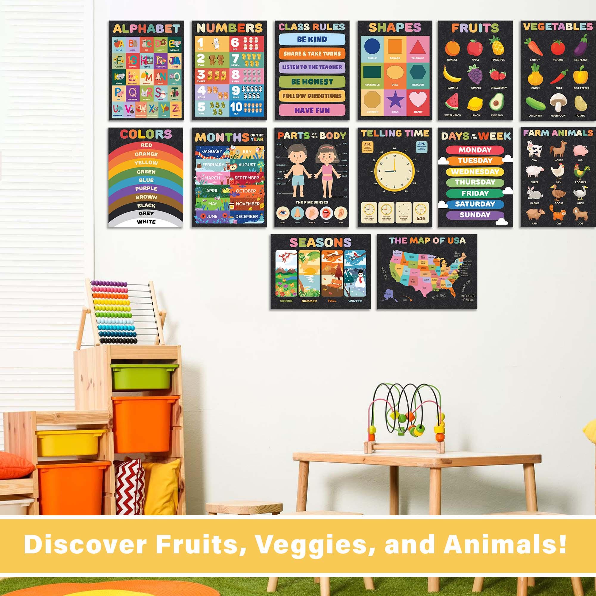 Set of 18 Kids Educational Posters, Alphabet Posters,playroom Prints ...