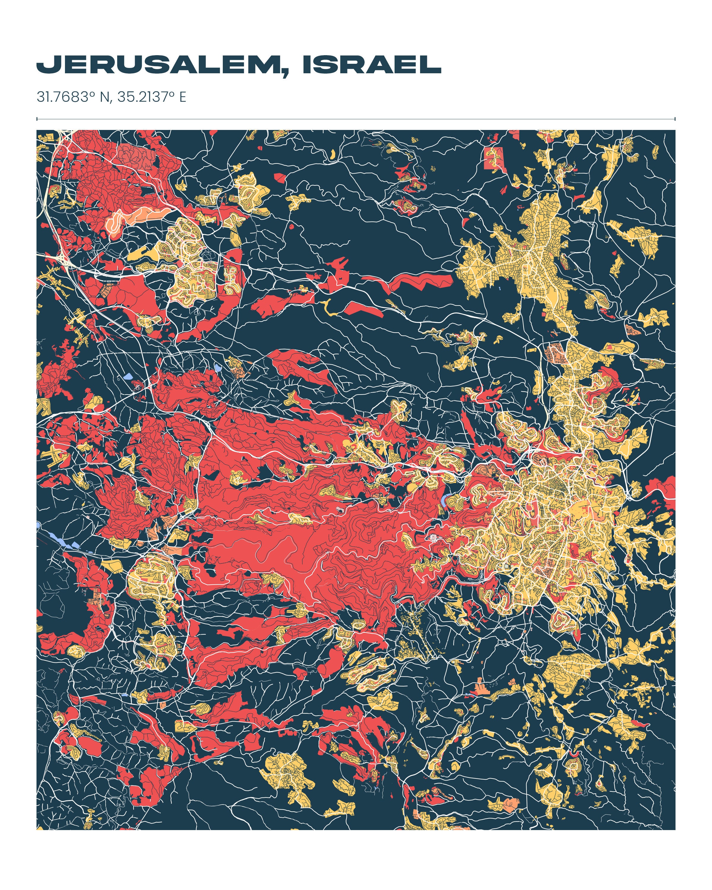 Jerusalem, Israel City Map Poster Aesthetic Jerusalem Map Poster Travel ...