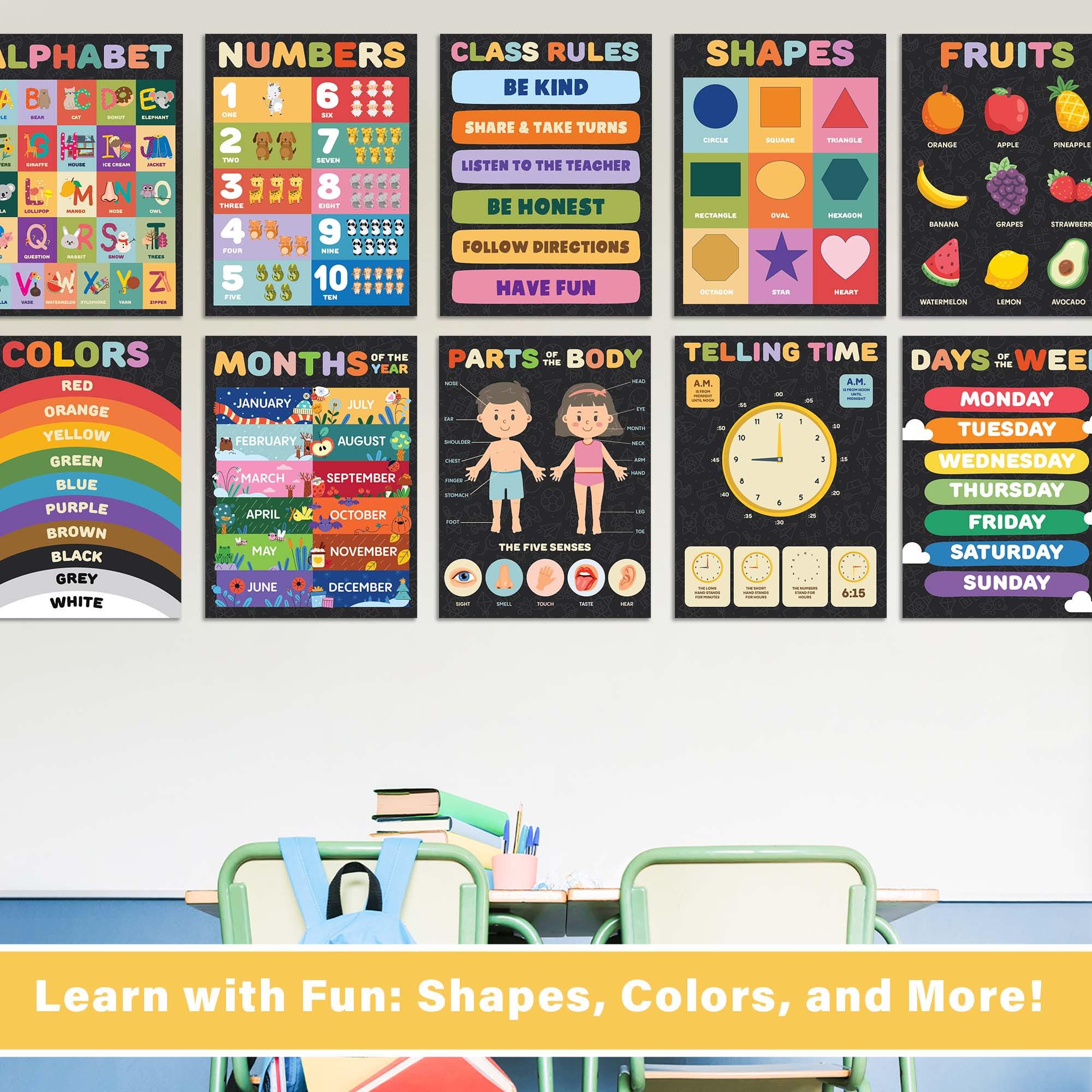 Set of 18 Kids Educational Posters, Alphabet Posters,playroom Prints ...