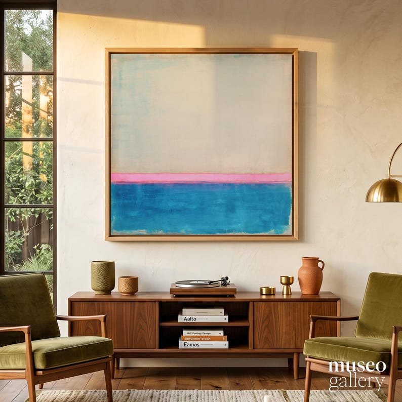 Abstract Color Field Blue and Pink Canvas | Minimalist Ocean Horizon ...