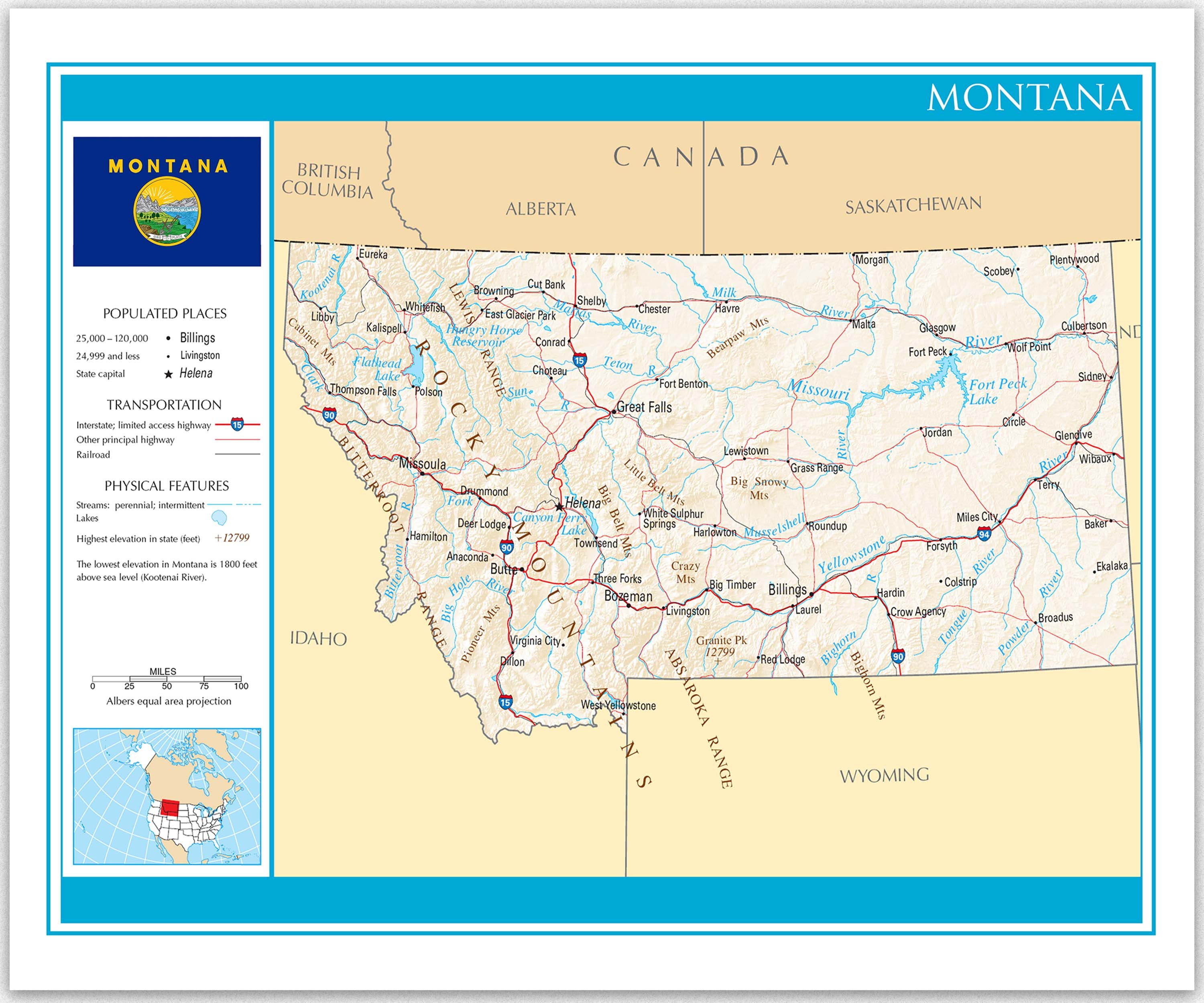 Mapa de Montana Mapa detallado del estado de Montana Geografía - Etsy ...