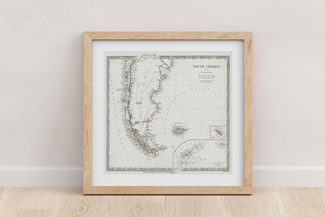 Patagonia Map Vintage Style Map of Patagonia 1838 Wall Decor South ...