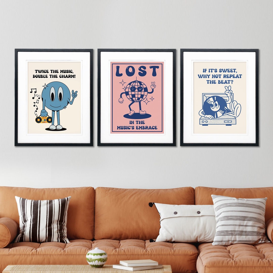 Set of 3 Retro Music Room Posters Quirky & Cool Music Wall Art Vintage ...