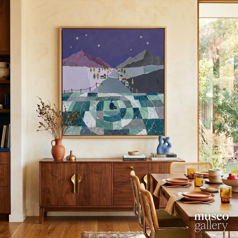Mountain Village Nightscape Canvas: Whimsical Landscape Wall Art ...