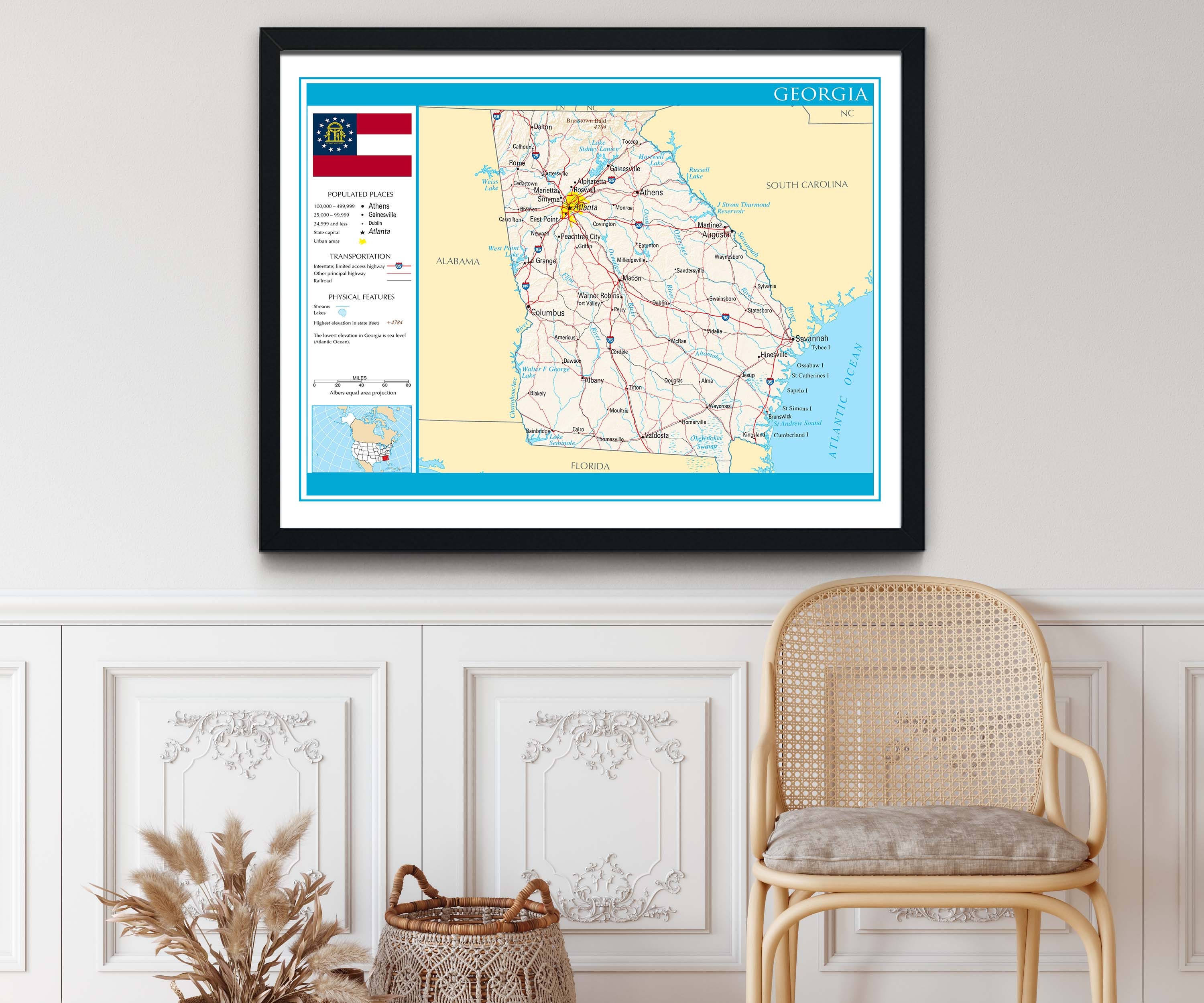 Georgia State Wall Map / Georgia Map Wall Art /georgia State Map Poster, Georgia Home Decor ...