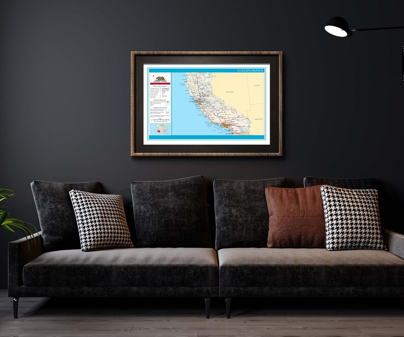 California Map Poster / Detailed Map of California Wall Map Home Wall ...