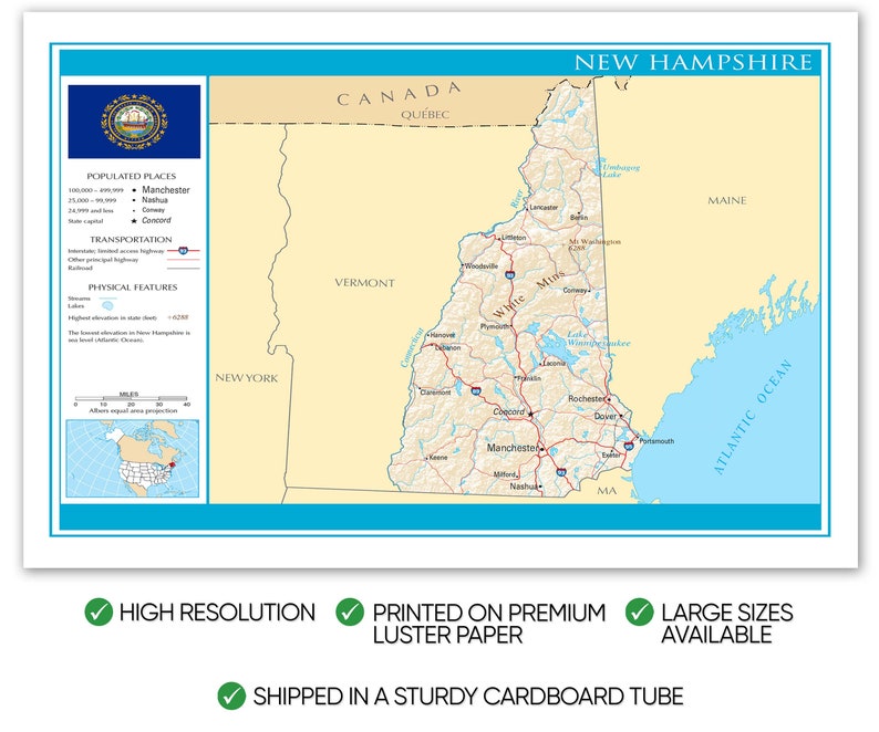 New Hampshire State Map Atlas Map of United States Easy Finder Maps for ...