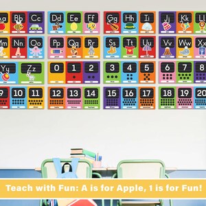 Set of 16 Alphabets and Numbers Learning Posters, Educational Posters ...