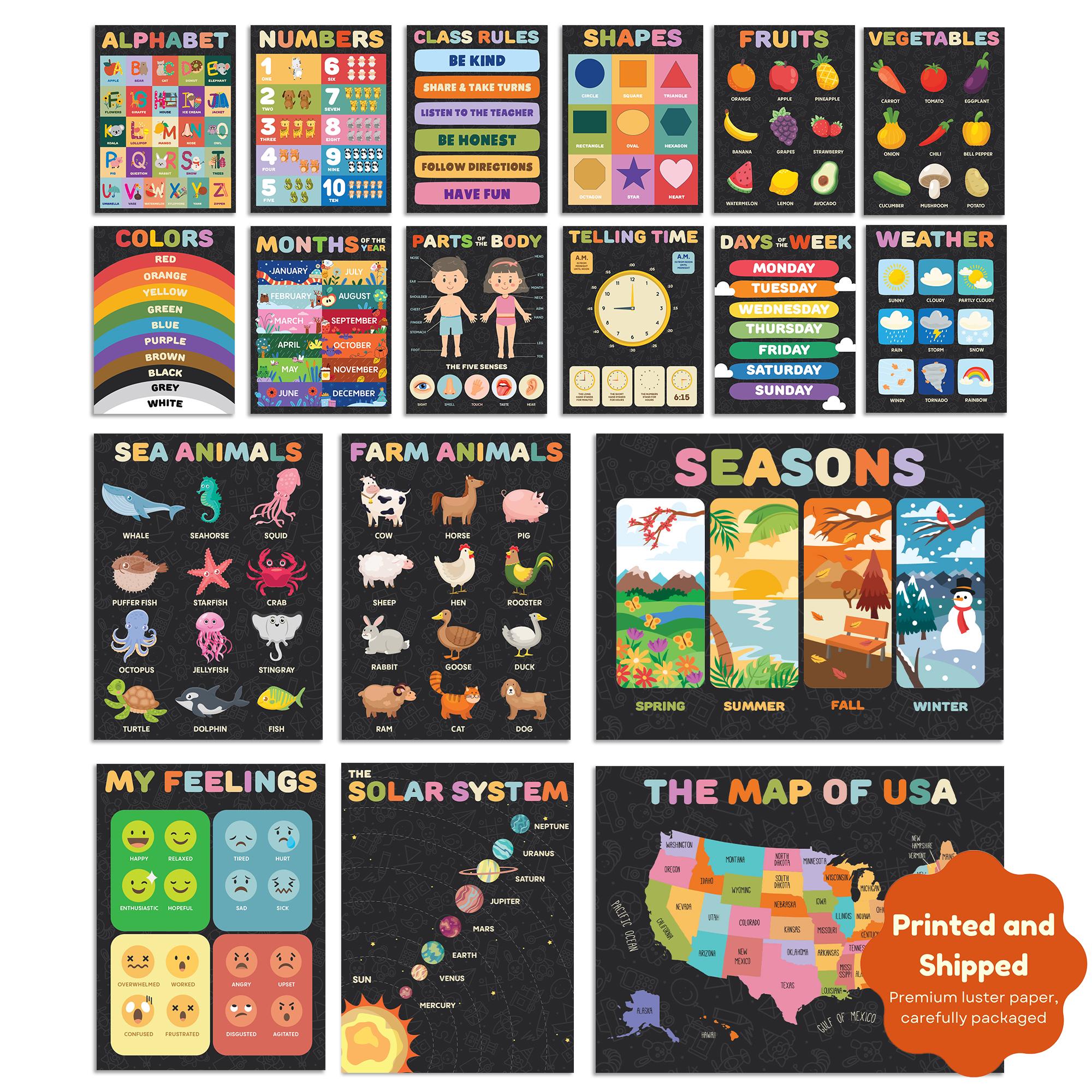 Set of 18 Kids Educational Posters, Alphabet Posters,playroom Prints ...