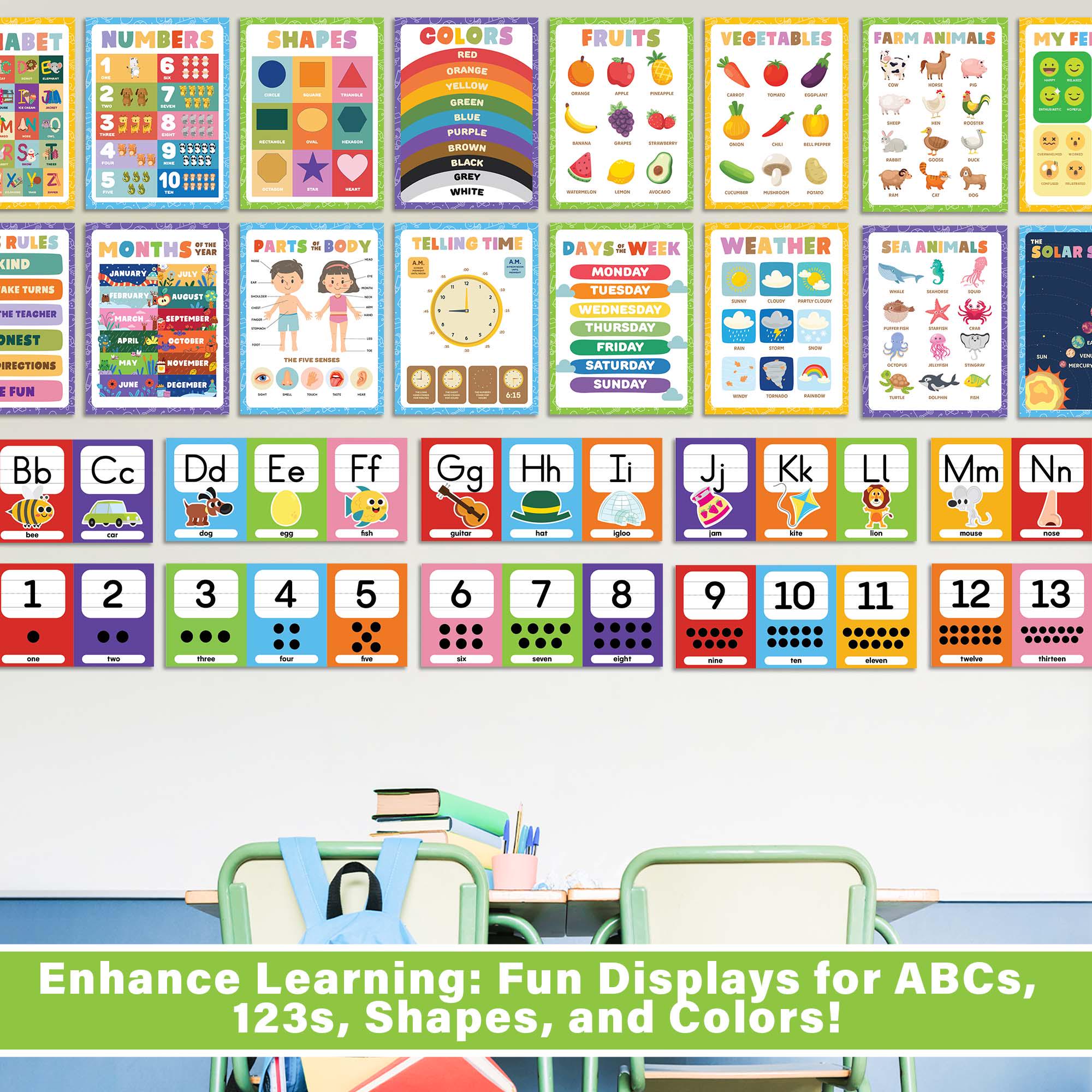 Kids Educational Posters: Alphabet, Numbers, Shapes - Set of 34 - Etsy