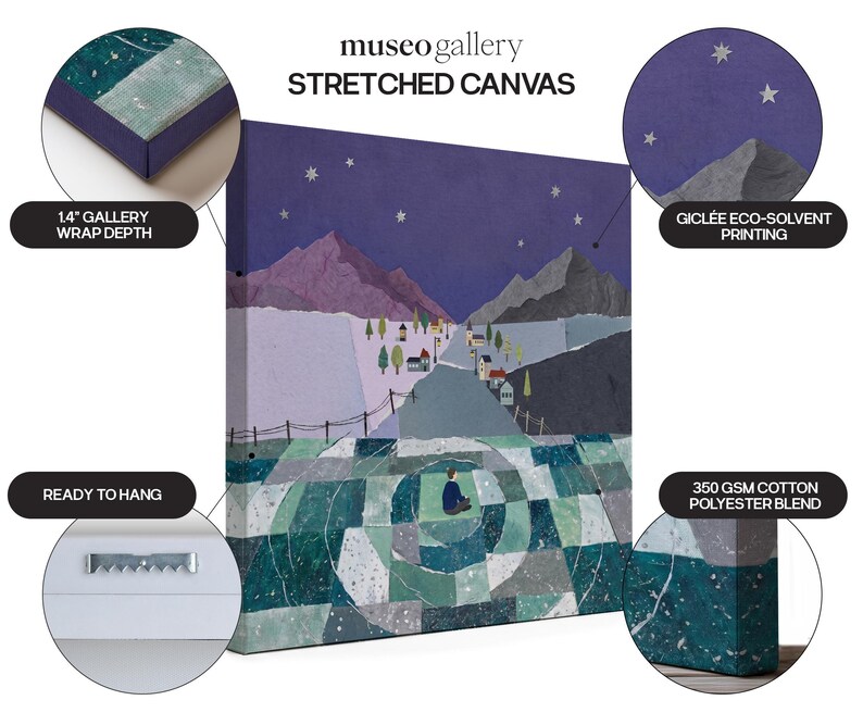 Mountain Village Nightscape Canvas: Whimsical Landscape Wall Art ...