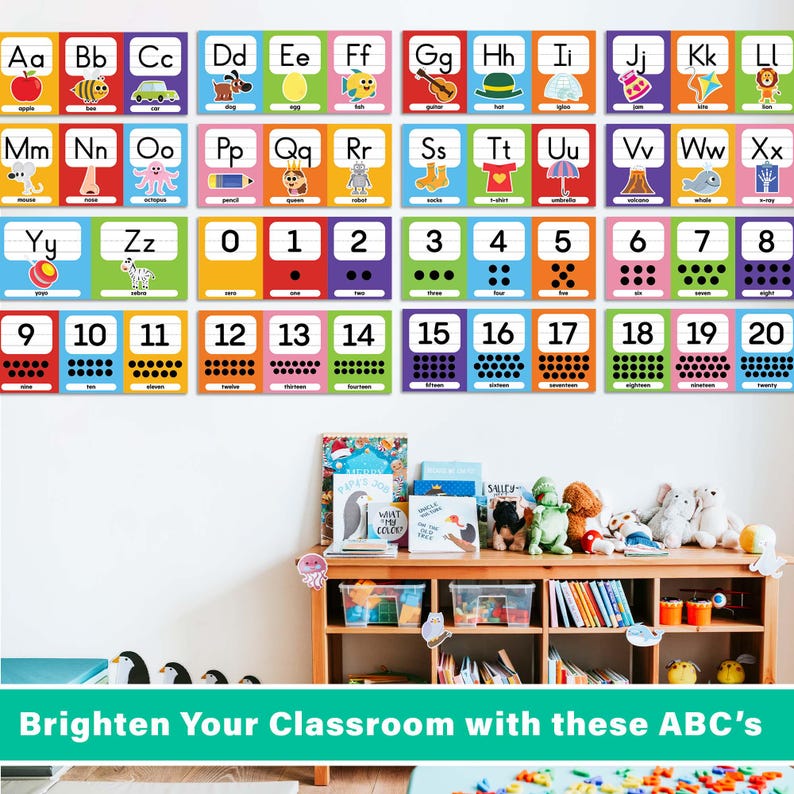 Set of 16 Alphabets and Numbers Learning Posters, Educational Posters ...