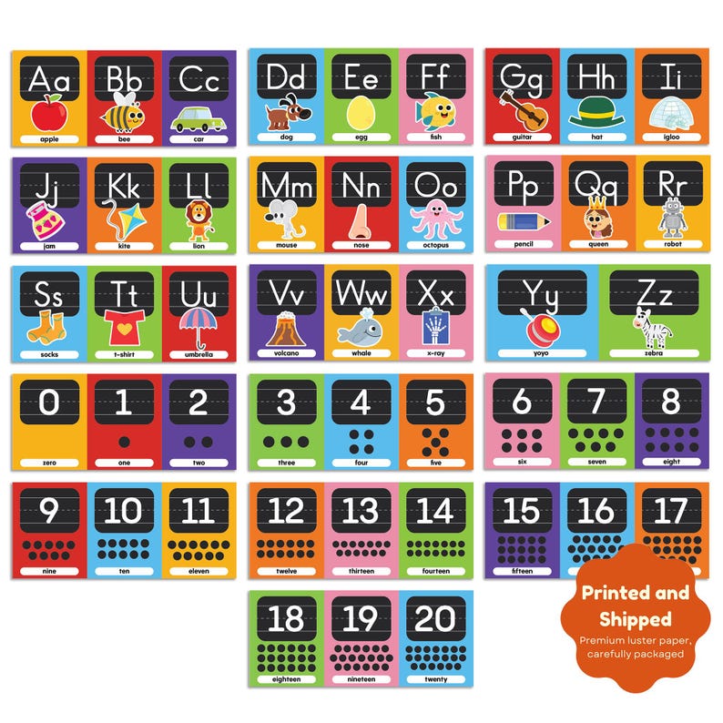 Set of 16 Alphabets and Numbers Learning Posters, Educational Posters ...