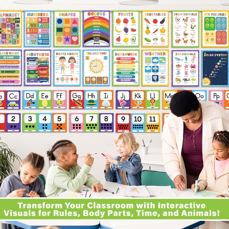 Kids Educational Posters: Alphabet, Numbers, Shapes - Set of 34 - Etsy