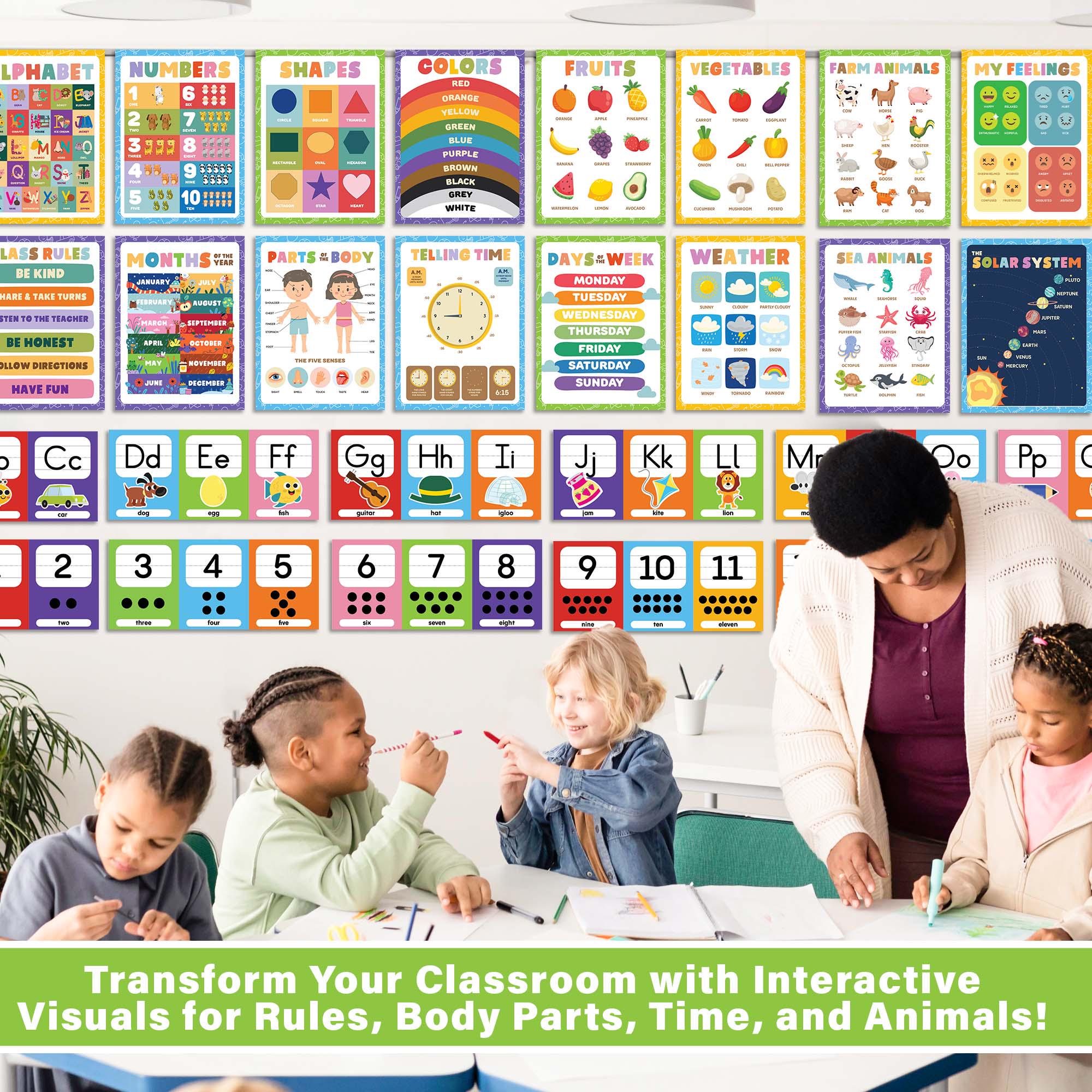 Set of 34 Kids Educational Posters, Alphabet Posters,playroom Prints ...