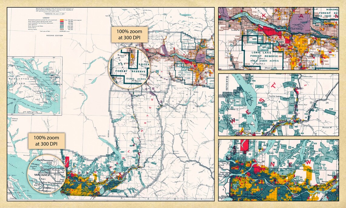 British Columbia Railway Map Vintage Style Map of British Columbia ...