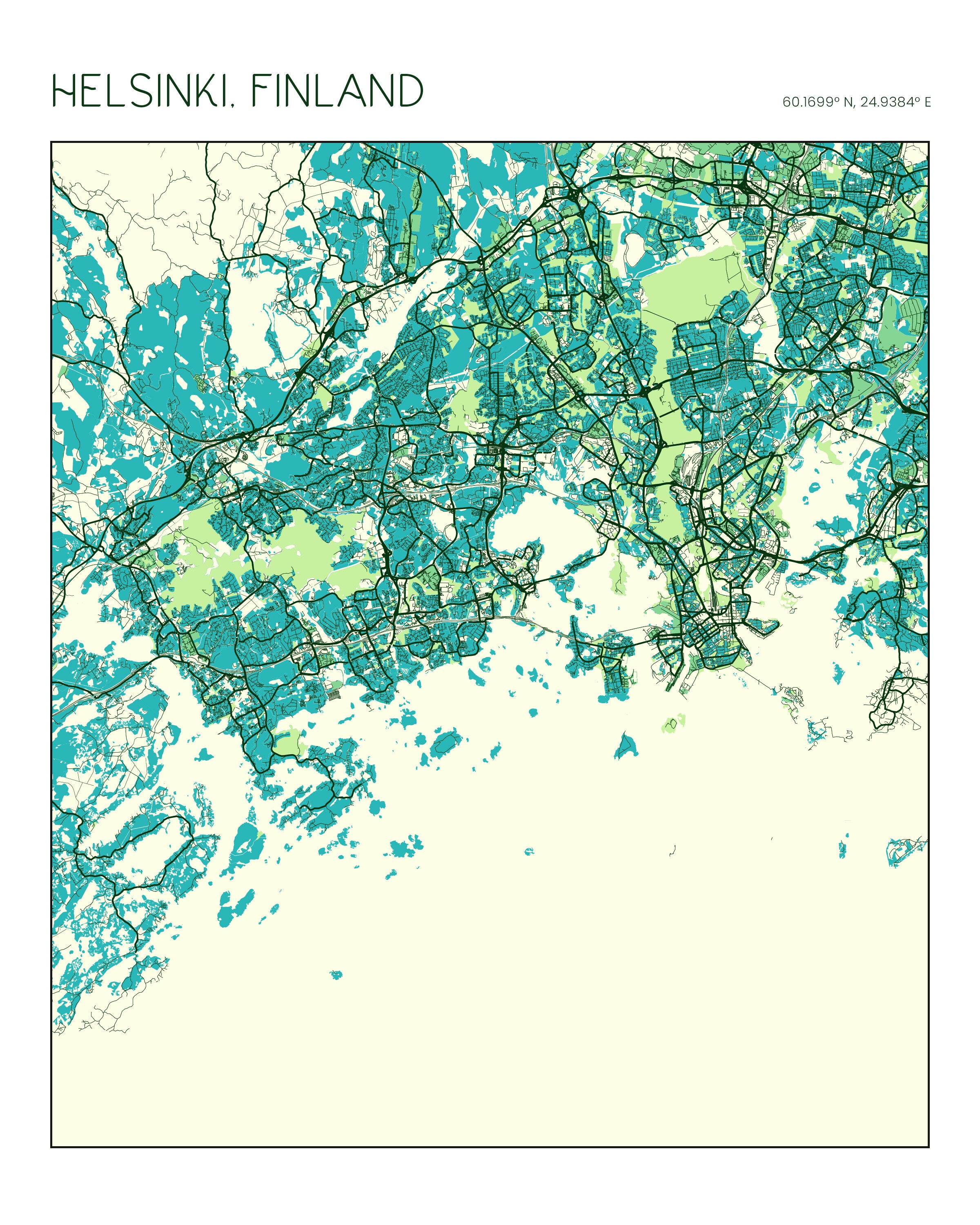 Helsinki Capital City of Finland Mapbuddy Wall Art Street Map of ...